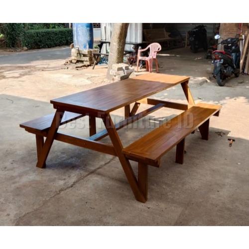 Jual Meja Kursi Piknik Sambung Kayu Jati Taman Cafe Outdoor - Finishing ...