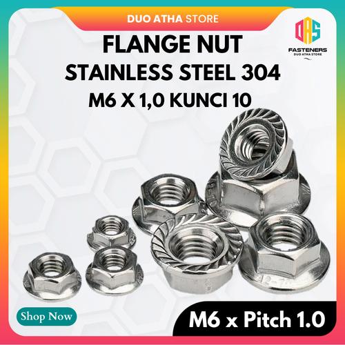 Jual M6x1.0 Flange Nut M6 SS304 / Mur topi M6 x 1.0 Stainless Steel 304 ...