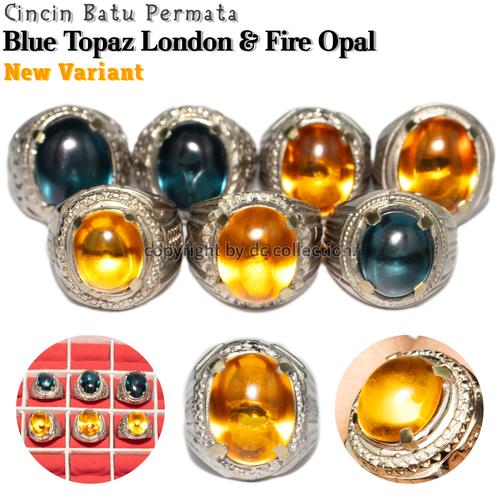 Jual Cincin Batu Permata Swiss Blue Topaz London & Yellow Fire Opal ...