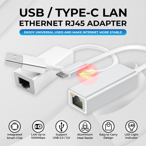 Promo USB A C Type-C Adapter Adaptor Converter Konektor LAN Ethernet ...