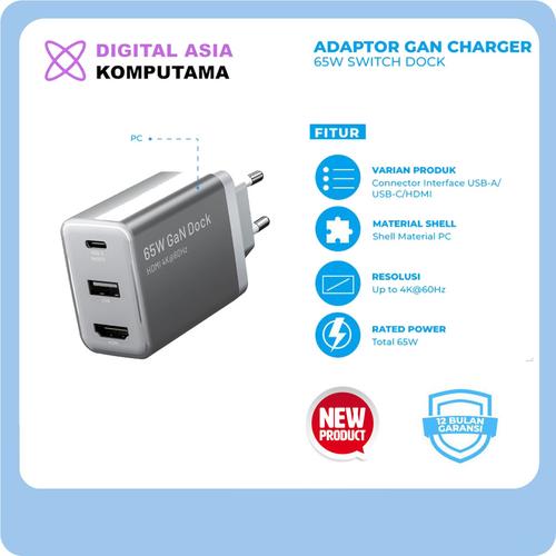 Jual Vention Adaptor Charger USB-C to HDMI GaN Fast Charger Switch Dock ...