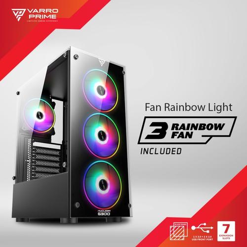 Jual Casing komputer Varro Prime Atx glass 3 fan aquarine - Pc Case ...