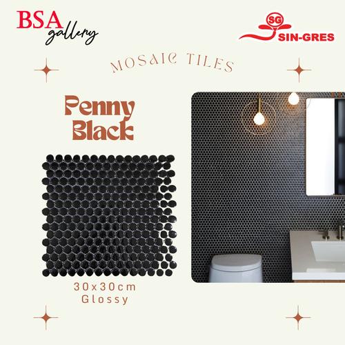 Jual KERAMIK MOSAIC BULAT KECIL / MOSAIC TILE HITAM / MOZAIK DINDING ...