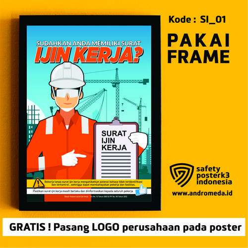 Jual Safety Poster K3 : Ijin Kerja Work Permit Project + Frame - 30x21 ...