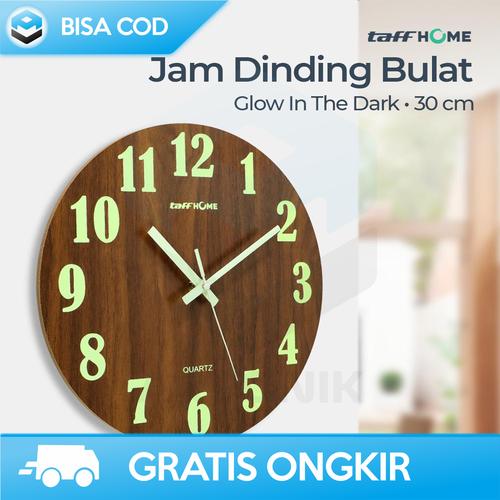 Jual JAM DINDING AESTHETIC KAYU MDF GLOW IN THE DARK BULAT QUARTZ 30 CM ...