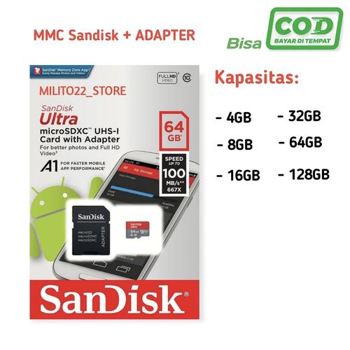 Jual Micro SD Sandisk Adaptor 128GB Memory Card Sandisk 64GB Mmc ...