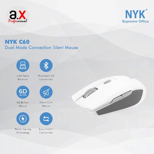 Jual Mouse Wireless Dual Mode NYK C60 Silent Click - Black Blue - Kota ...