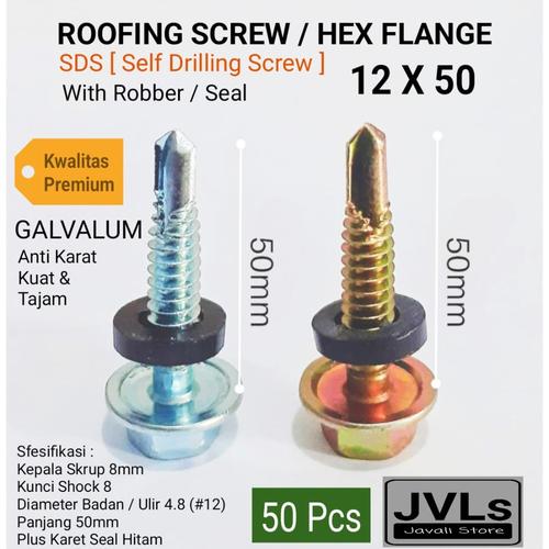 Jual Baut Skrup Atap / Roofing Screw Self Drilling Screw 12X50 isi 50 ...