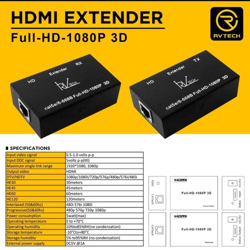Jual HDMI Extender 100 Meter Support 4K HDMI Via LAN / UTP RVTECH / RV ...