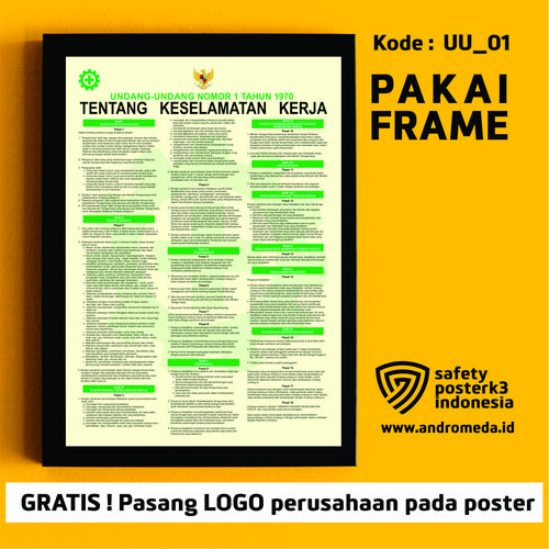 Jual Safety Poster K3 Keselamatan Kerja UU no.3 + pigura - 42x30 cm ...