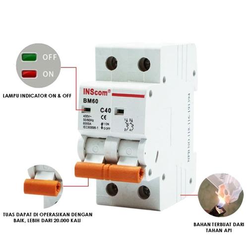 Jual MCB LISTRIK INSCOM 2P 6A 10A 16A/MINI CIRCUIT BREAKER 2PHASE BM60 ...