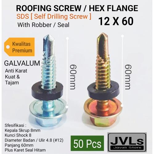 Jual Baut Skrup Atap / Roofing Screw Self Drilling Screw 12x60 isi 50 ...