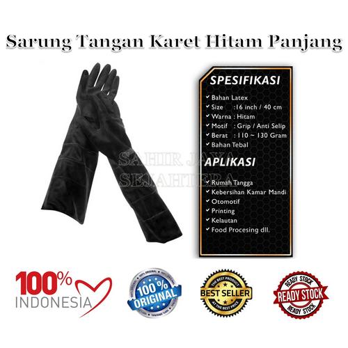 Promo Sarung tangan karet hitam panjang 40cm tebal Latex glove hitam ...