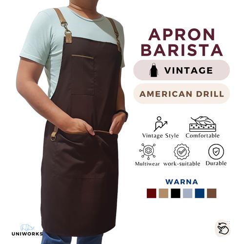 Promo Apron Barista Uniworks Celemek Masak Cafe Premium V02 M01 - Coklat Tua, M01 - 77cm - Kota ...