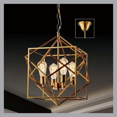 Jual lampu hias gantung rangka besi kotak besi gold retro vintage ...
