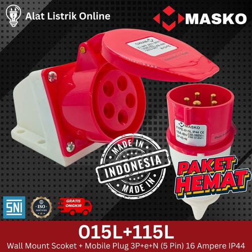 Jual Masko Industrial Plug & Wallmount Socket 5 Pin 32 Ampere 3P+e+N ...