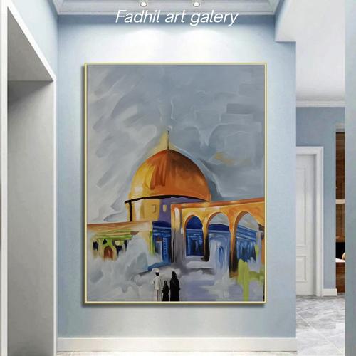 Jual lukisan tangan masjid Al aqsa lukisan dinding ruang tamu modern ...