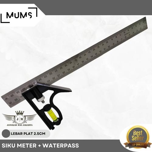 Jual Siku Meter Tukang 30cm Penggaris Besi Sudut L + Waterpass ...