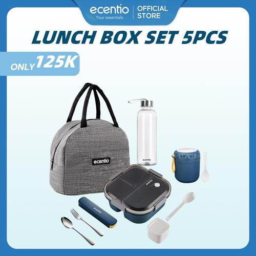 Promo ecentio Lunch box 5pcs set Kotak makan jar botol minum sendok set ...