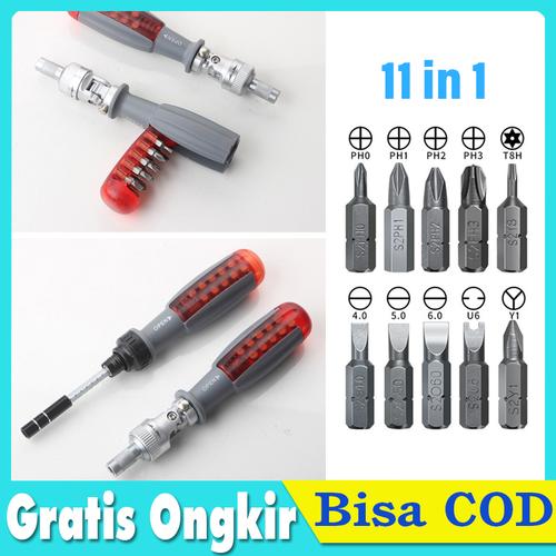 Jual Obeng Rachet Set 11 in 1 Ratchet Screwdriver Reparasi Multifungsi ...