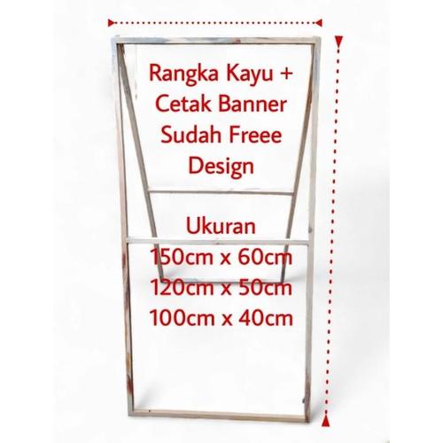 Jual Stand Banner Kayu 2 Sisi Sistem Lipat Engsel + Cetak Banner ...
