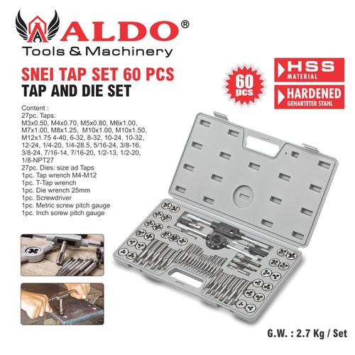 Jual SNEI TAP SET 60 PCS HSS / PEMBUAT ULIR DRAT SET / HAND TAP & DIE ...