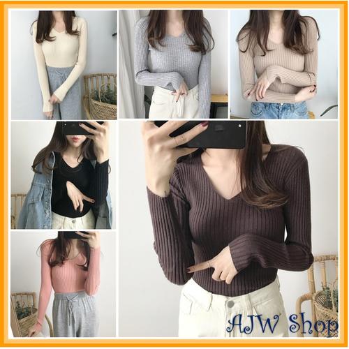 Jual AJWPedia Inner Rajut V Neck Lengan Panjang Import Bahan Premium Tebal - White - Jakarta ...