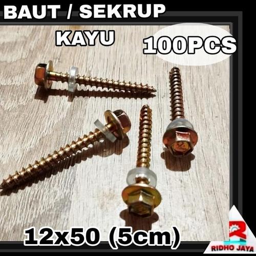 Jual 100Pcs Baut Drilling Kayu 12x50 Roofing / Sekrup Kayu Ulir 12 x 50 ...
