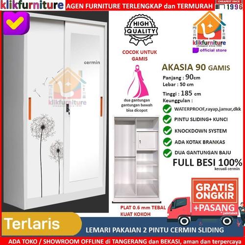 Promo GAMIS Lemari Besi Pakaian 2 Pintu Sliding Cermin AKASIA 90 GAMISH ...