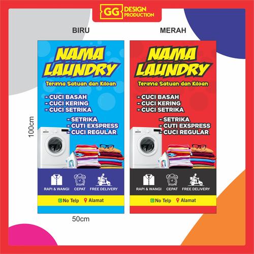 Jual cetak mmt banner spanduk usaha laundry custom - Biru, 100x50cm ...