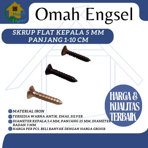 Jual Skrup flat kepala 5 mm panjang 1-10 cm sekrup baut tapping FH ...