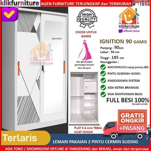 Promo GAMIS Lemari Besi Pakaian 2 Pintu Sliding Cermin IGNITION 90 ...