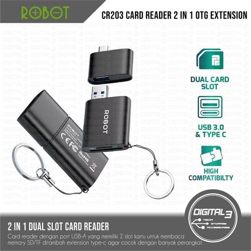 Jual ROBOT CR203 Card Reader 2 in 1 USB Type-C Extension OTG SD TF ...