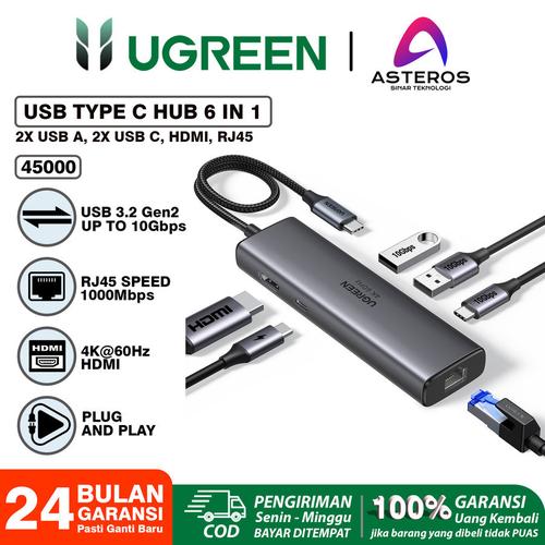 Jual Ugreen Hub Type C to Hdmi 4K/60Hz Usb 3.0 Card Reader SD TF Lan RJ Vga - 6 IN 1 WITH PD ...