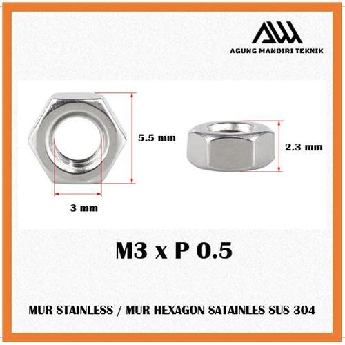 Jual Mur M3 Stainless / Mur Hex Sus 304 M3 / Mur Stainless M3 - Kota ...