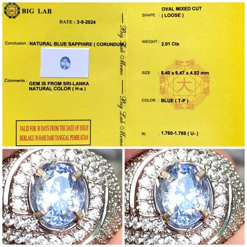 Promo Natural Blue Sapphire 2.01 cts. CLEAN, FULL LUSTER, WARNA ...