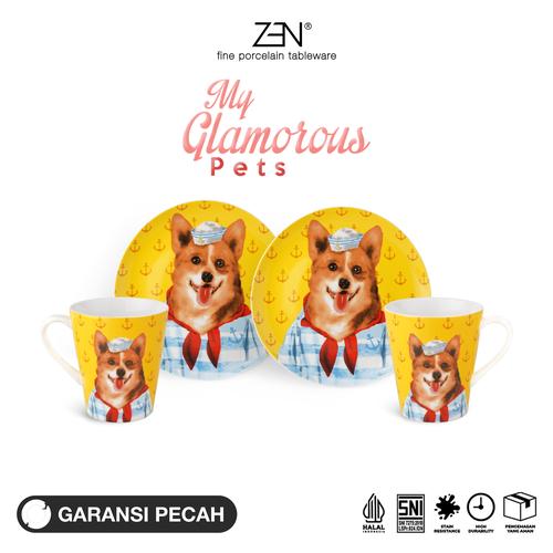 Promo ZEN Dinner Set Piring Mug Keramik My Glamorous Pet Nautical Corgi ...