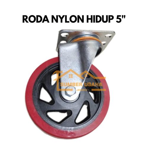 Jual Roda Nylon Merah Hidup / Mati 5" Inch Roda Troli Pu Merah Caster ...