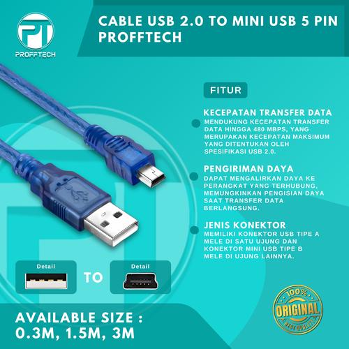 Jual Kabel USB to Mini USB . Kabel USB 5 pin, 3 Meter. ProffTech ...