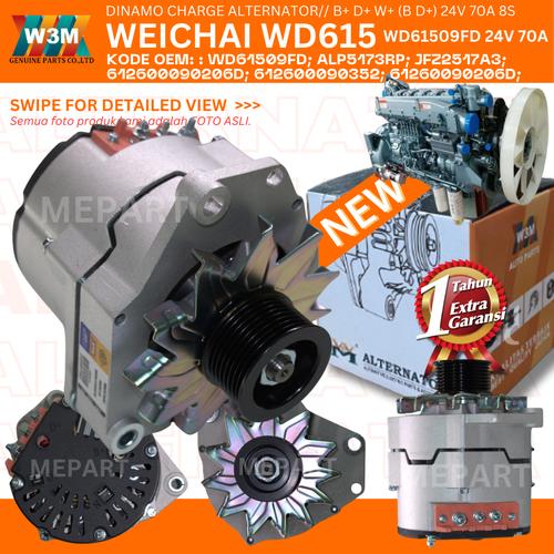 Jual DINAMO ALTERNATOR CHARGE AMPERE WEICHAI WD615 WD61509FD 24V 70A B+ ...