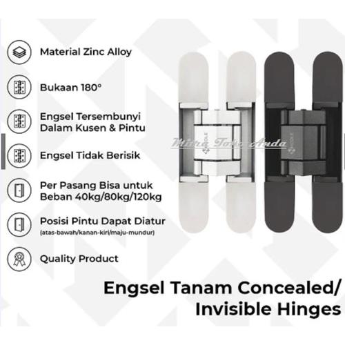 Jual Engsel Tanam Pintu Engsel Concealed Invisible Hinges - N80 Silver ...