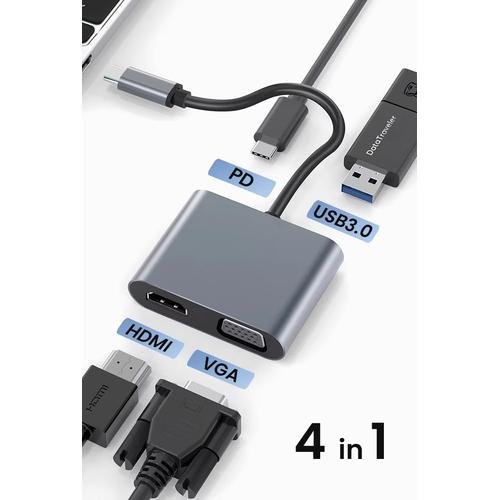 Jual USB HUB TYPE C TO Multi CONVERTER Port HUB HDMI VGA USB3.0 Port ...