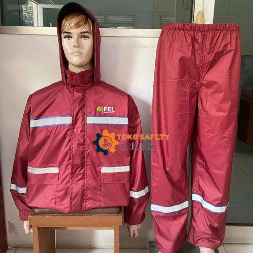 Jual Jas Hujan Parasut Merah Anti UV RF / Rain Coat Bahan Parasut Anti ...