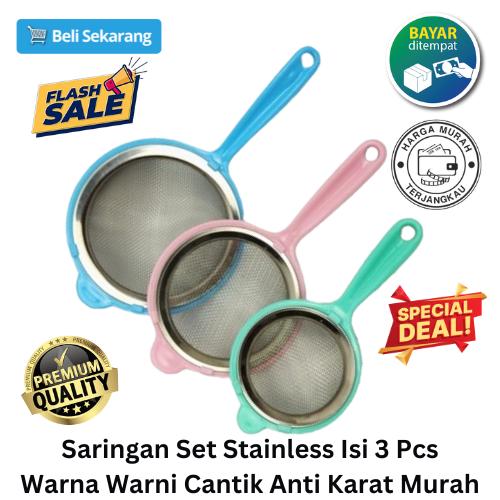 Jual Saringan Set Warna Isi 3 Pcs Anti Karat Stainless Serbaguna Murah ...