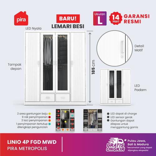 Promo PIRA - LINIO 4P FGD MWD Lemari Pakaian Besi 4 Pintu dengan Laci ...