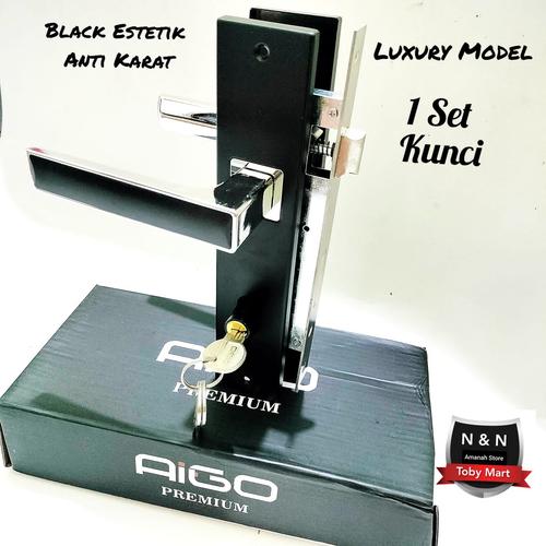 Jual AIGO PREMIUM Gagang Pintu Rumah Hitam Estetik Besar dan Tanggung / Handle 1set Kunci pintu ...