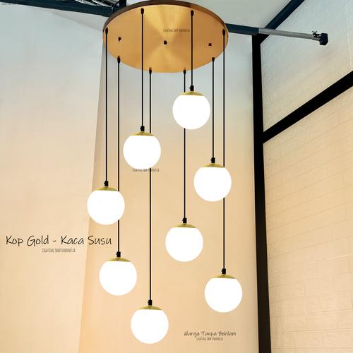 Jual Lampu gantung void tangga 8 lampu model kaca bulat fiting e27 8in1 - Kaca susu, Body hitam ...
