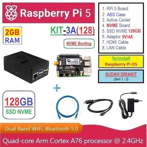 Jual KIT-3A(128) : Raspberry Pi 5 (2GB RAM) KIT NVME SSD 128GB ...