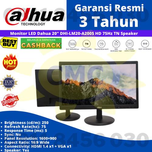 Jual Monitor LED Dahua 20" DHI-LM20-A200S HD 75Hz Speaker - Jakarta ...