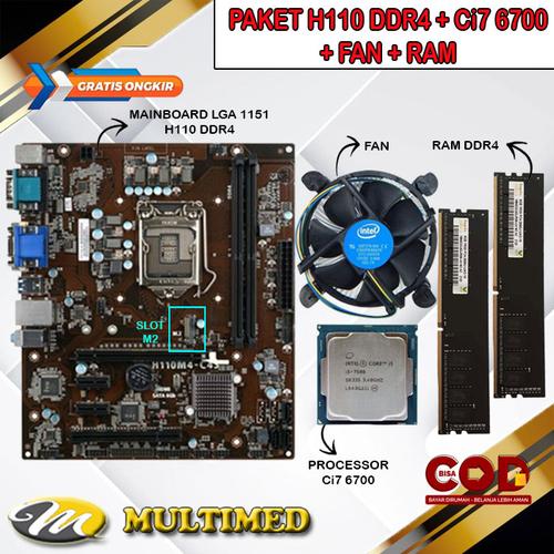 Jual Paket Mainboard Mobo LGA 1151 H110 DDR4 + Core i7 6700 + Fan + Ram - ECS M2, Tanpa Ram ...